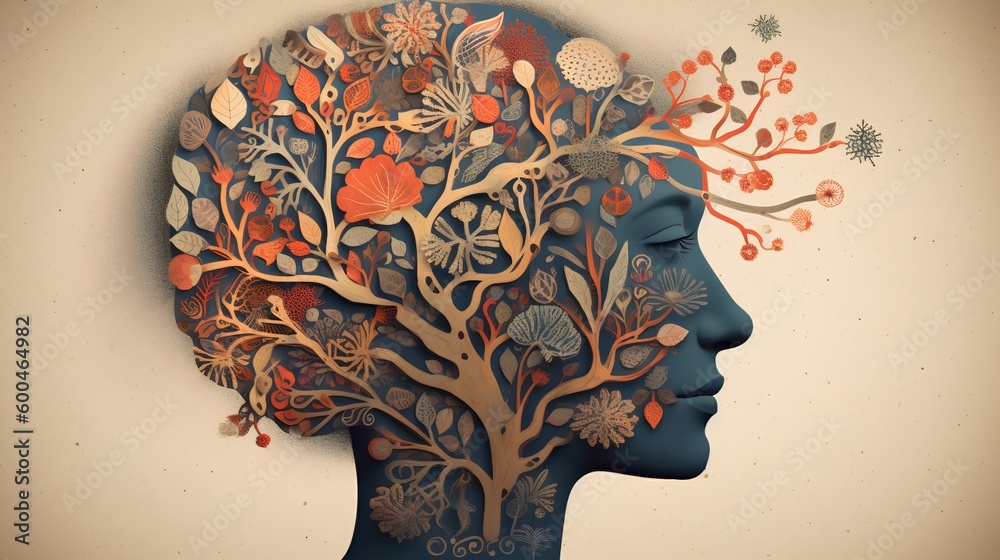 Poster Mental health and well-being concept illustration, featuring a ...