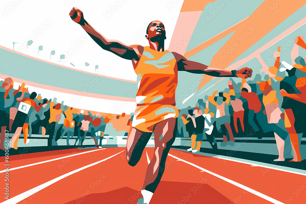 Runner crossing the finishing line, vector art Stock Illustration ...