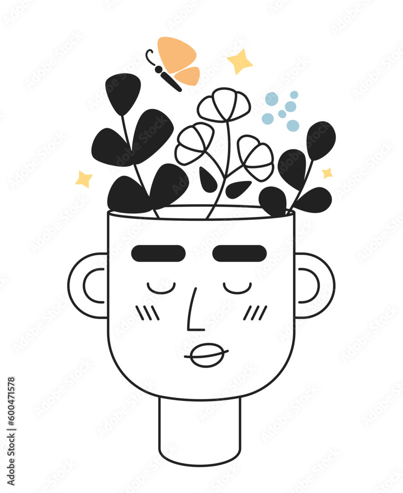 Think happy thoughts monochrome concept vector spot illustration. Self ...