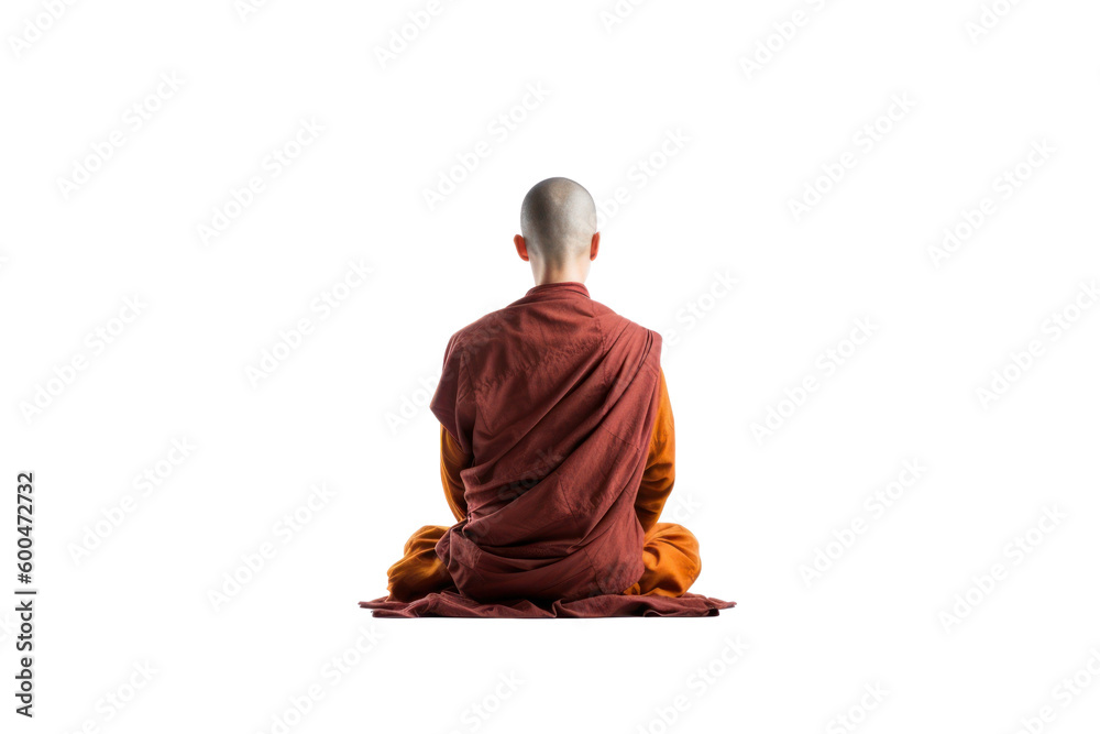Monk Buddhist in meditation rear view isolated on transparent ...