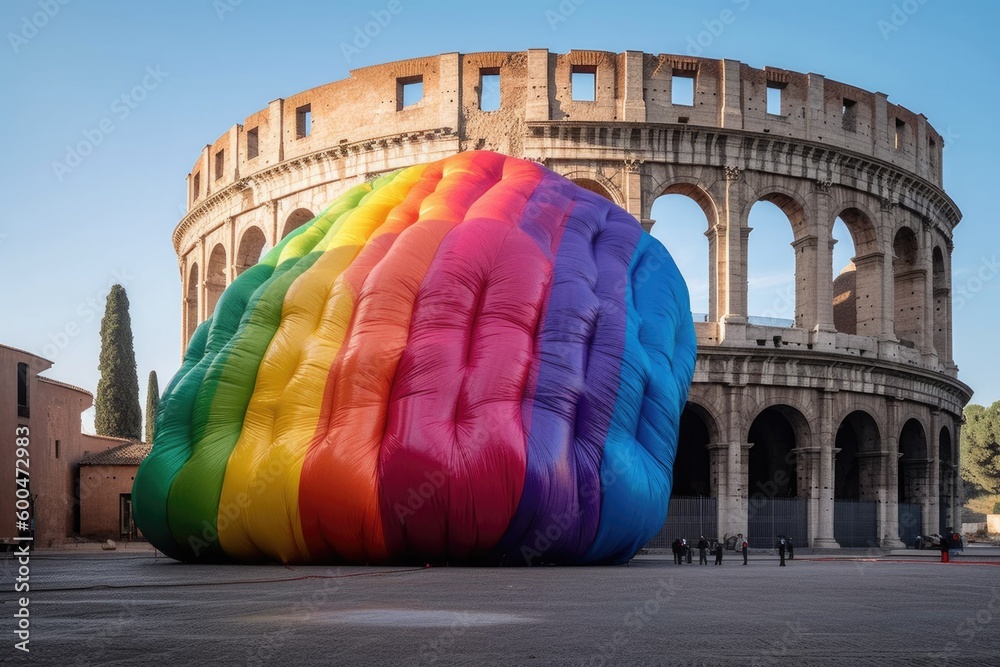 giant inflated rainbow seeping from rome's colosseum standfor LGBTQ ...
