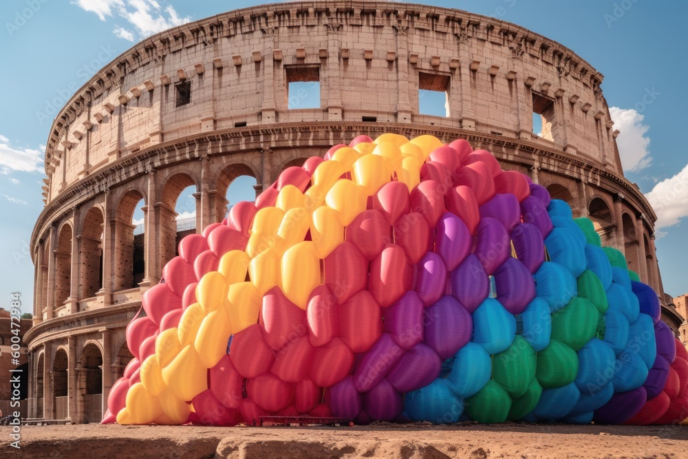 giant inflated rainbow seeping from rome's colosseum standfor LGBTQ ...