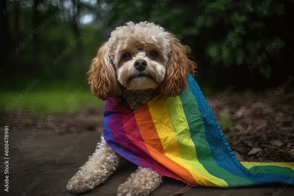 Dog wrapped up in a LGBT color flag. Gay pride animals. Homosexual ...