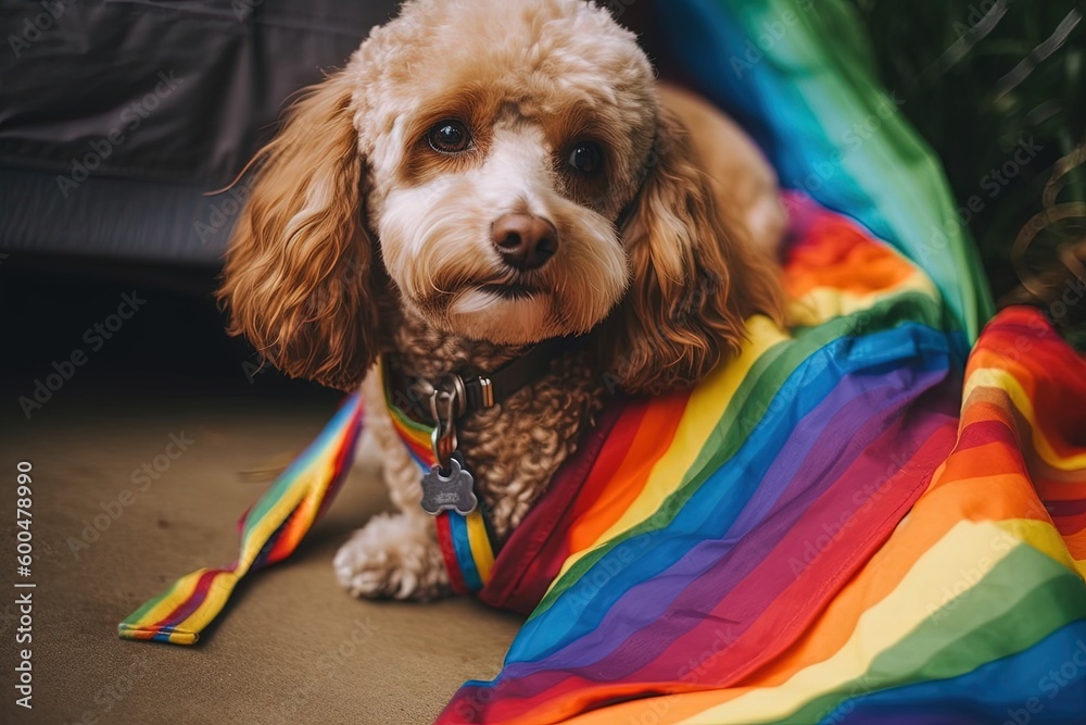 Dog wrapped up in a LGBT color flag. Gay pride animals. Homosexual ...