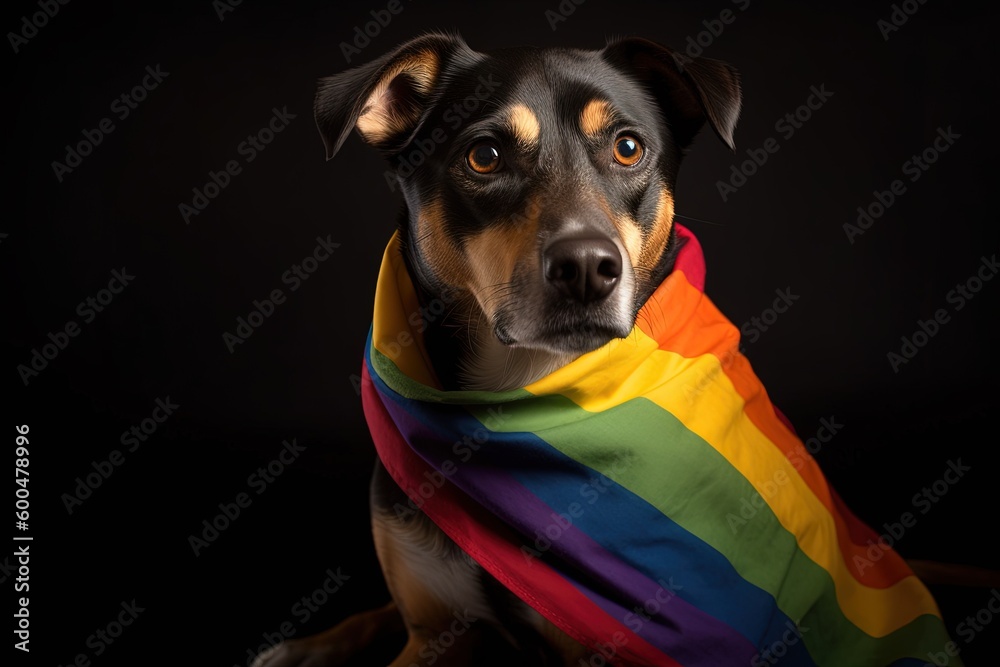 Dog wrapped up in a LGBT color flag. Gay pride animals. Homosexual ...