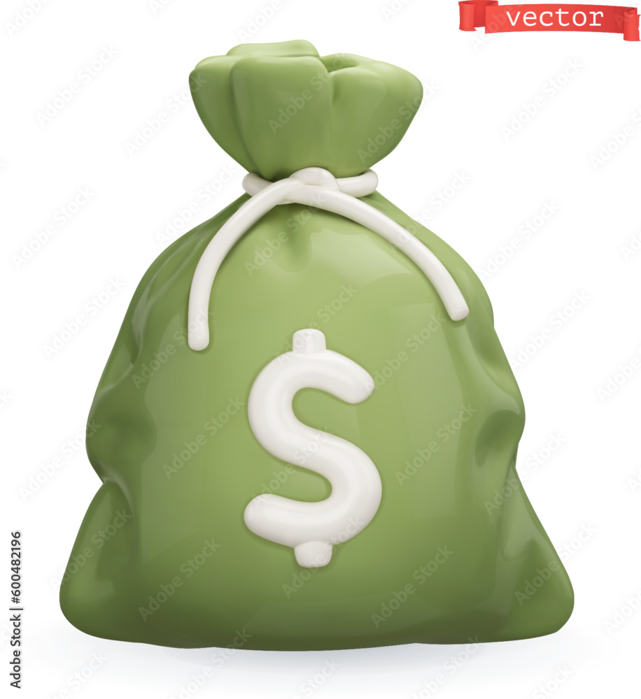 Money bag 3d cartoon vector icon Stock Vector | Adobe Stock
