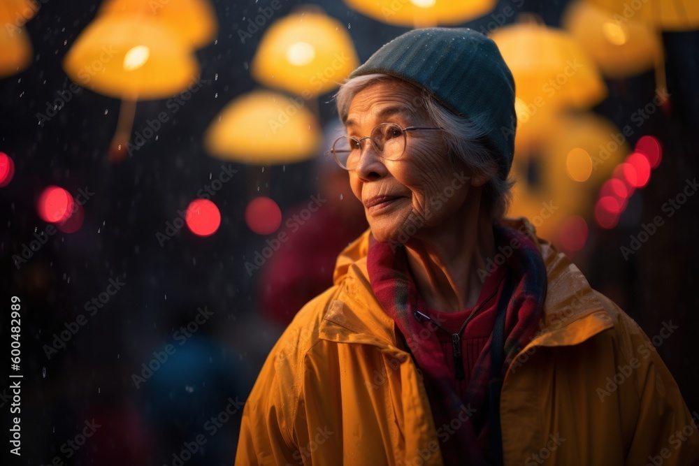 Environmental portrait photography of a pleased woman in her 60s ...