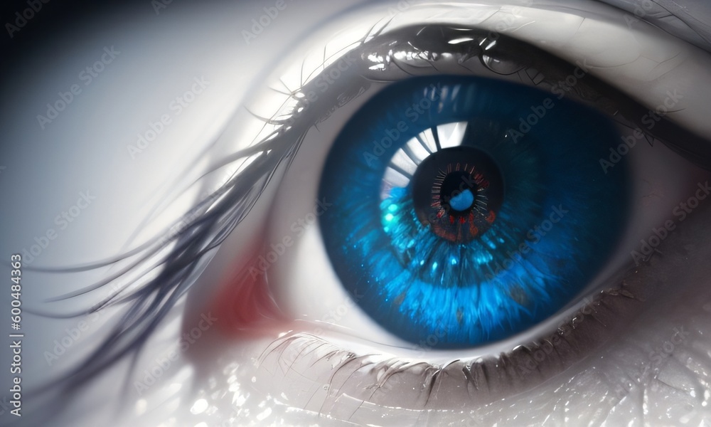 a close up of a person's eye with a cross on it, enhanced eye detail ...