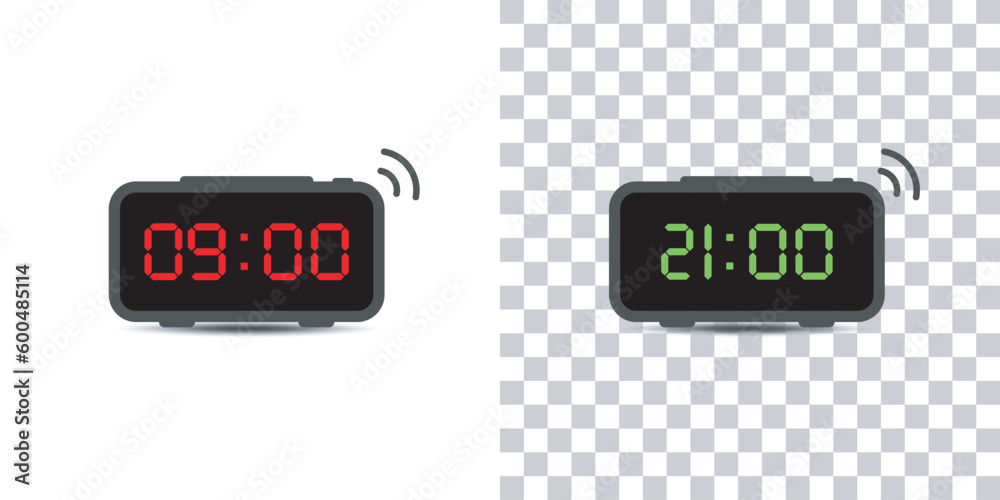 Digital alarm clock.set of red and green led digital clock number ...