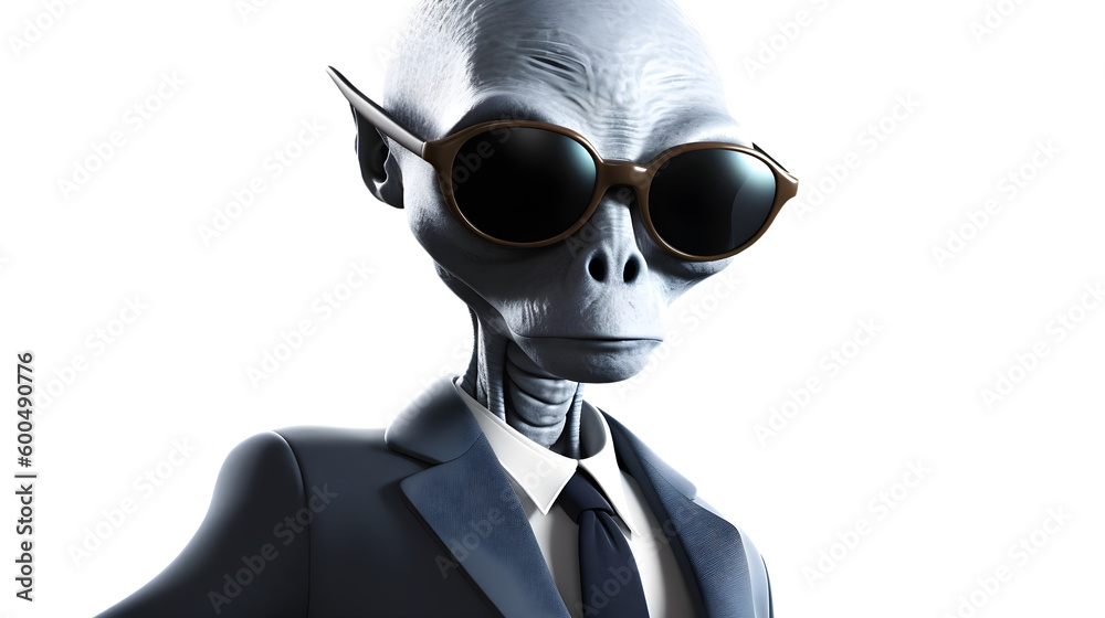 Alien wearing suit and sunglasses, isolated transparent background png ...