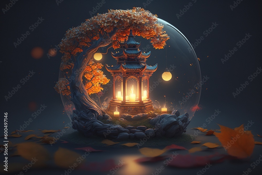 Vihara background with candles and starry night trees ai generated ...