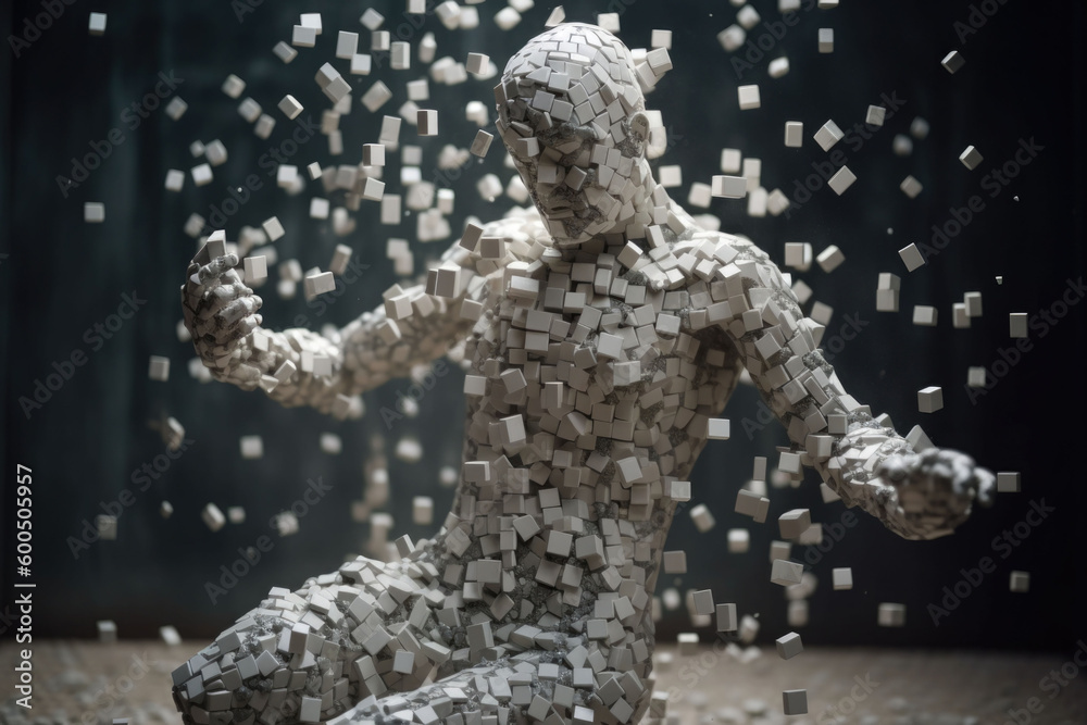 The man made of disintegrating tessellated cubes. Concept of ...