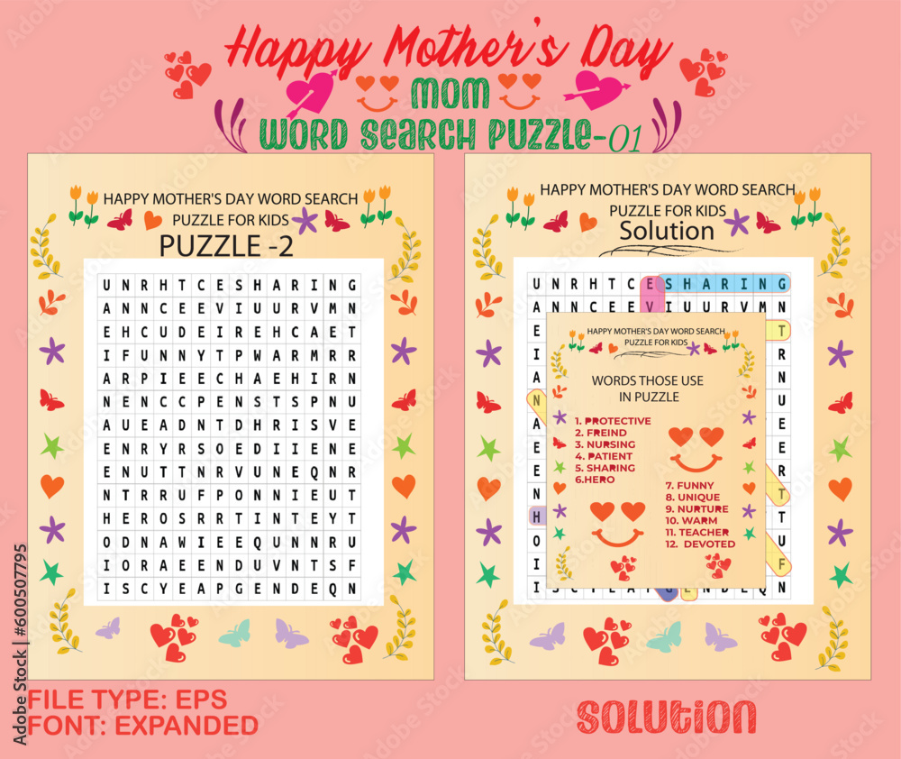 HAPPY MOTHER'S DAY WORD SEARCH PUZZLE GAME-2. Intellectual worksheet ...