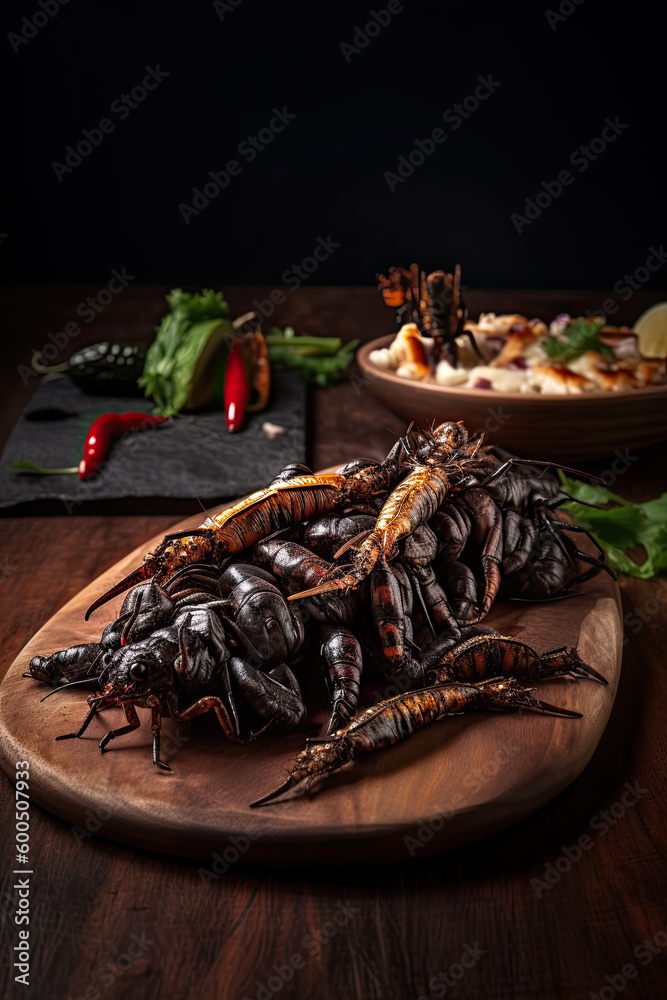 Professional food photo fajitas made out of worms and roaches in cafe ...