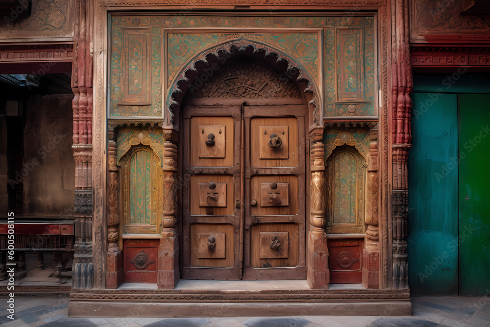 Haveli Door - India - A large, ornate wooden door with intricate ...