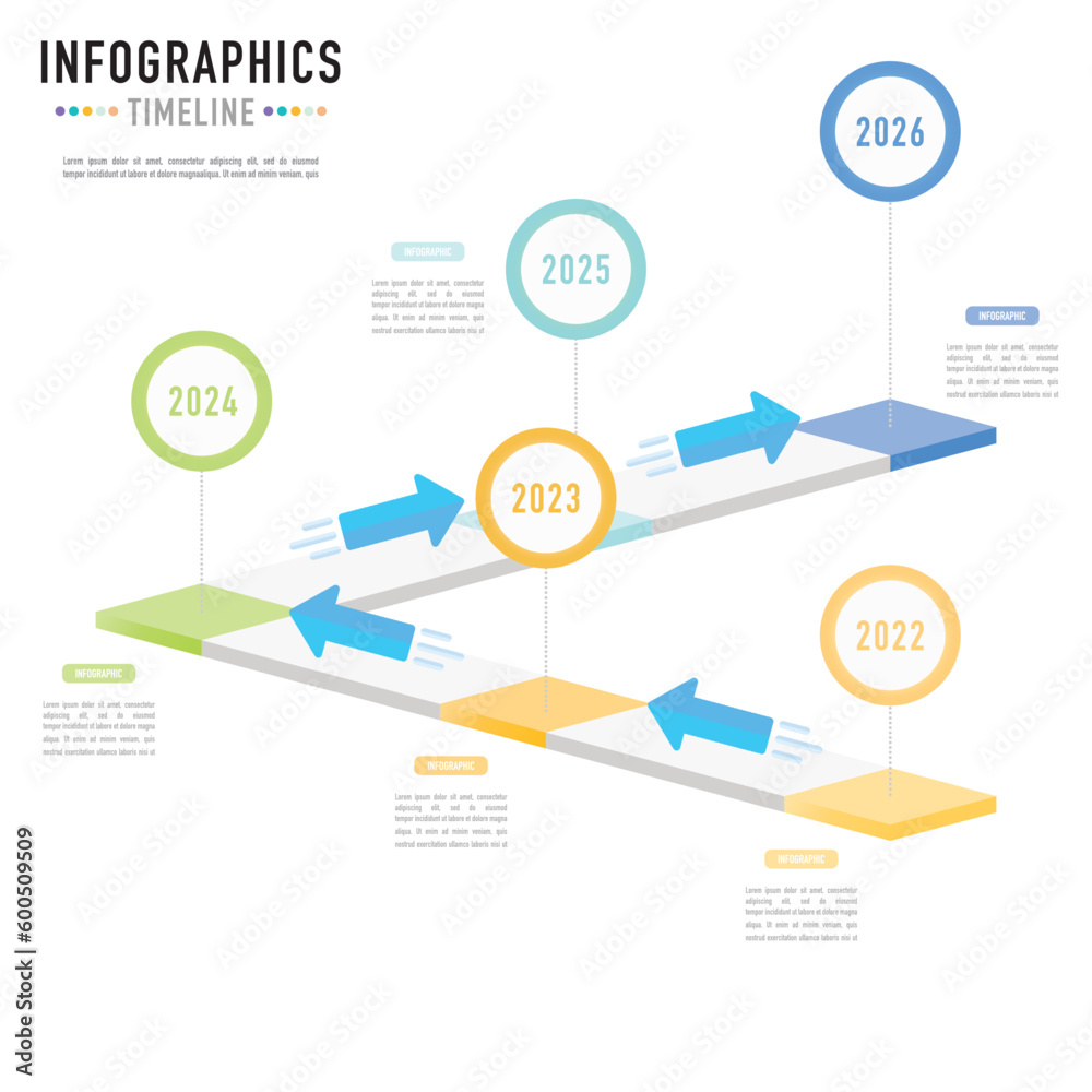 Rectangular isometric timeline infographic template, element with 5 ...