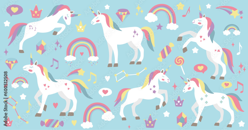 Cute unicorn set. Vector characters for birthday, invitation, baby ...