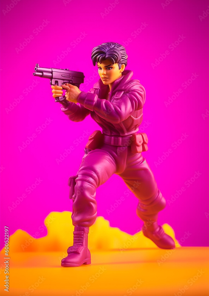 plastic action figure toy: woman with gun (generative ai content) Stock ...
