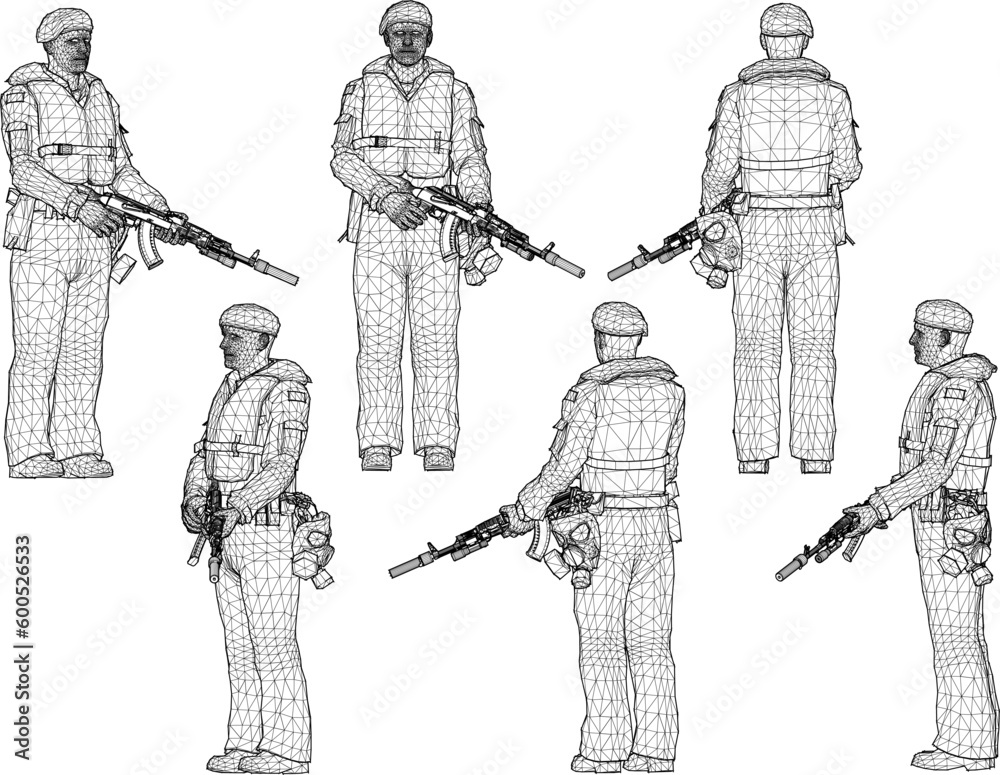Armed combat special forces cartoon illustration vector sketch Stock ...