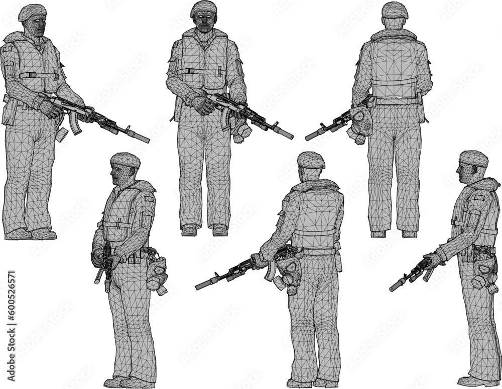 Armed combat special forces cartoon illustration vector sketch Stock ...
