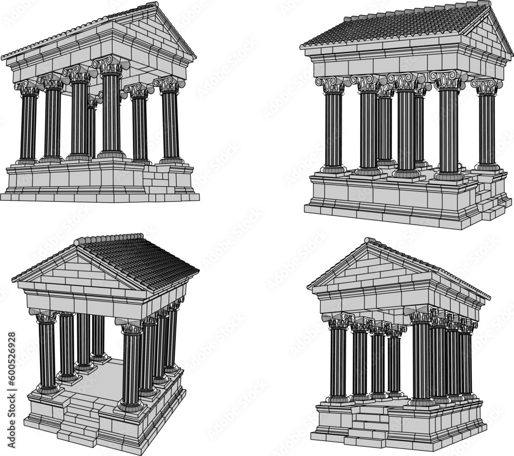 Classical roman greek holy temple cartoon illustration vector sketch ...