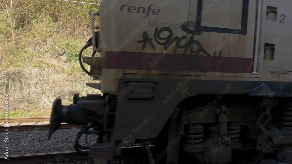 Isolated locomotive of the Renfe company entering the Os peares station ...