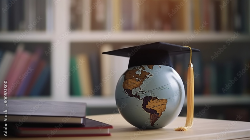 Graduation cap with Earth globe. Concept of global business study ...