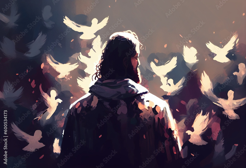 Jesus Christ with a dove. Generative AI illustration Stock Illustration ...