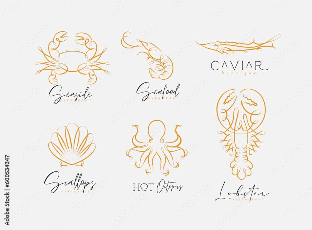 Filigree swirl sea and ocean creatures crab, shrimp, sturgeon, shell ...