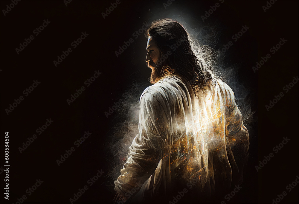Jesus back view portrait. Generative AI illustration Stock Illustration ...