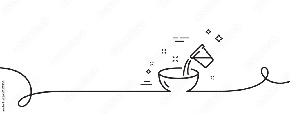 Cooking add water line icon. Continuous one line with curl. Bowl sign ...