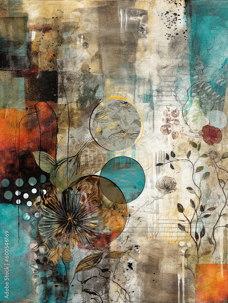 "Harmonious Contrasts" is a captivating collage art on mixed media ...
