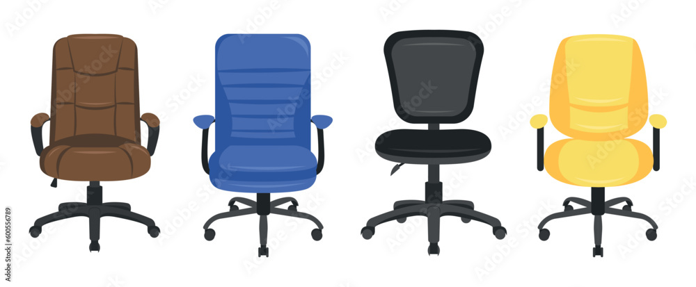 Set of colored office chairs in a cartoon style. Vector illustration of ...