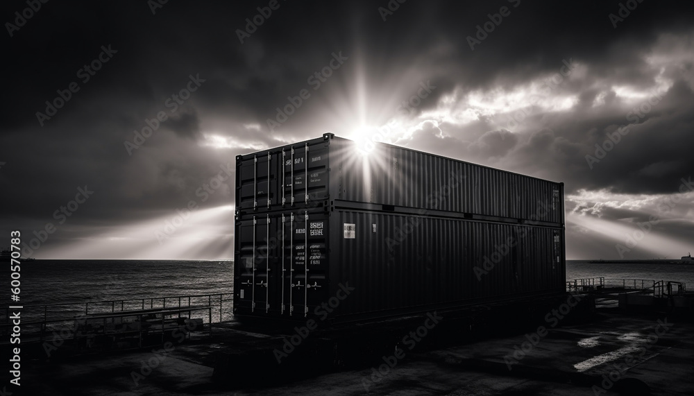 Container ship delivering cargo at sunset on water generated by AI ...