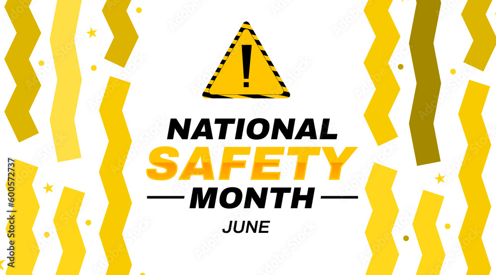 National Safety Month wallpaper with a yellow symbol and typography on ...