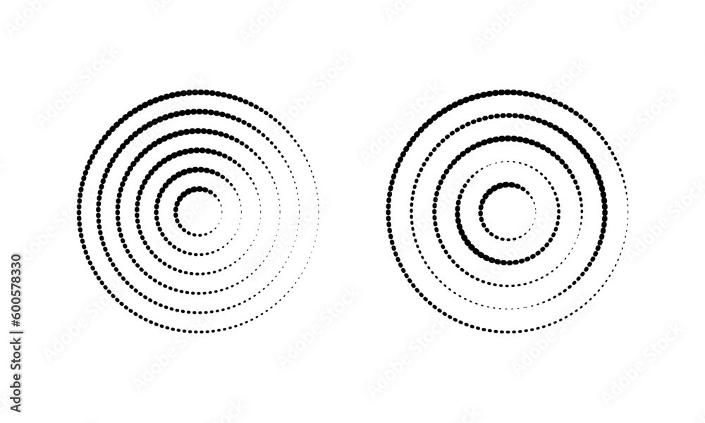 Circular ripple icons. Concentric circles with polka dot interrupted ...