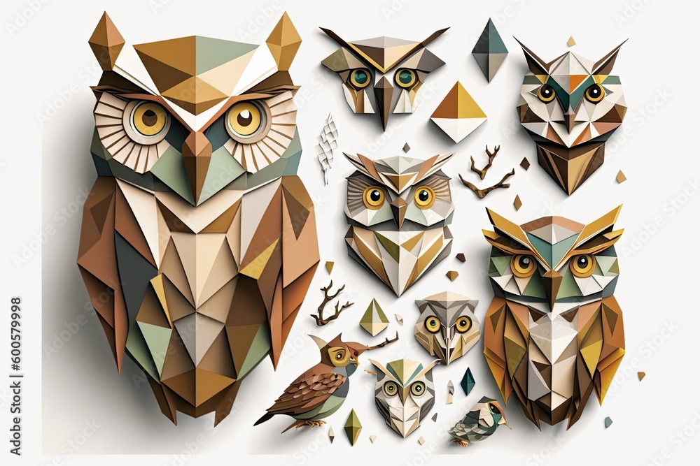Paper folding of owl graphic with polygon shape style isolated on white ...