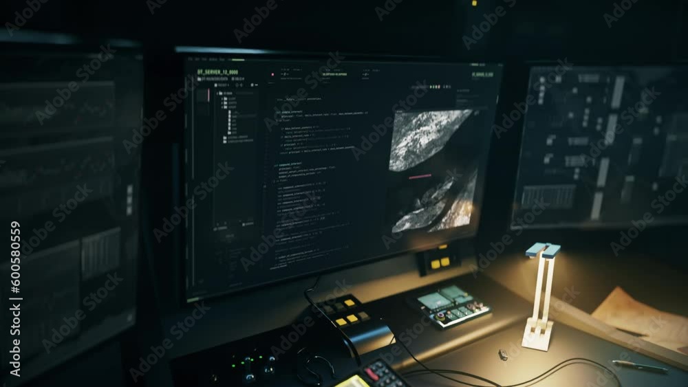 Vidéo Stock Running the complex programming scripts in the futuristic computer network. Typing ...