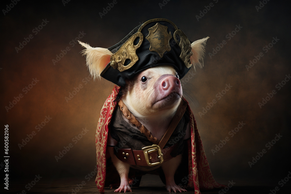 pig dressed as pirate on colored background, created with Generative AI ...