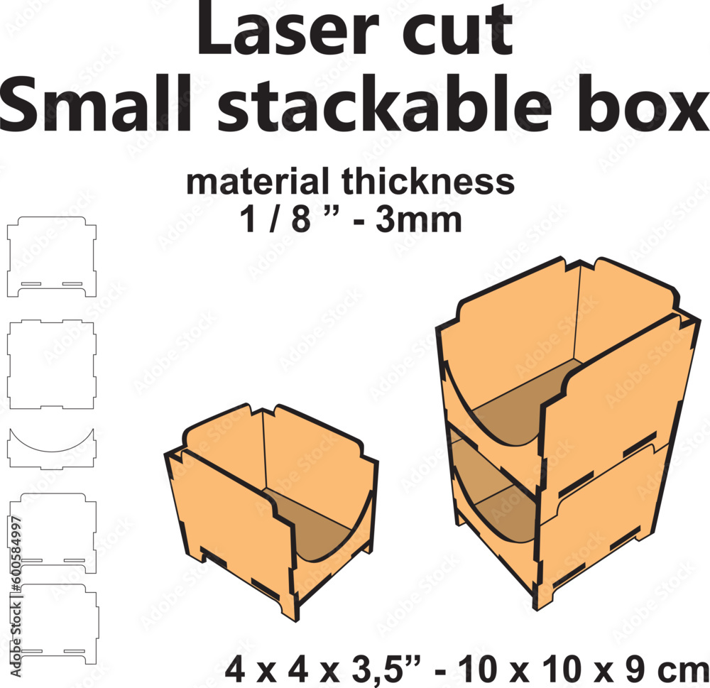 Small stackable box design Laser cut template diy crafts Stock Vector ...