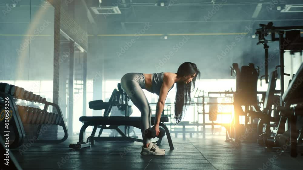 Process of performing dumbbell Romanian deadlift by fit beautiful dark ...