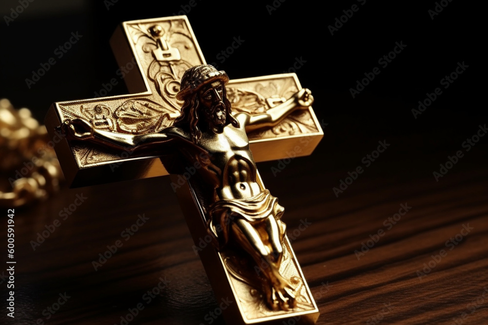 Golden cross of Jesus Christ crucified. Religion and Christianity ...