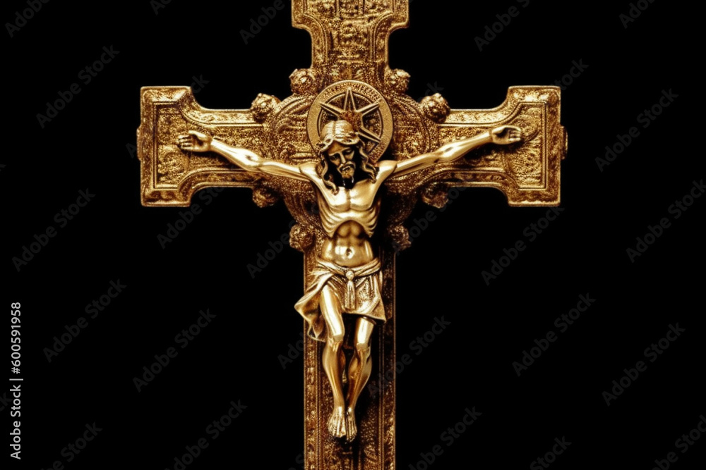 Golden cross of Jesus Christ crucified. Religion and Christianity ...