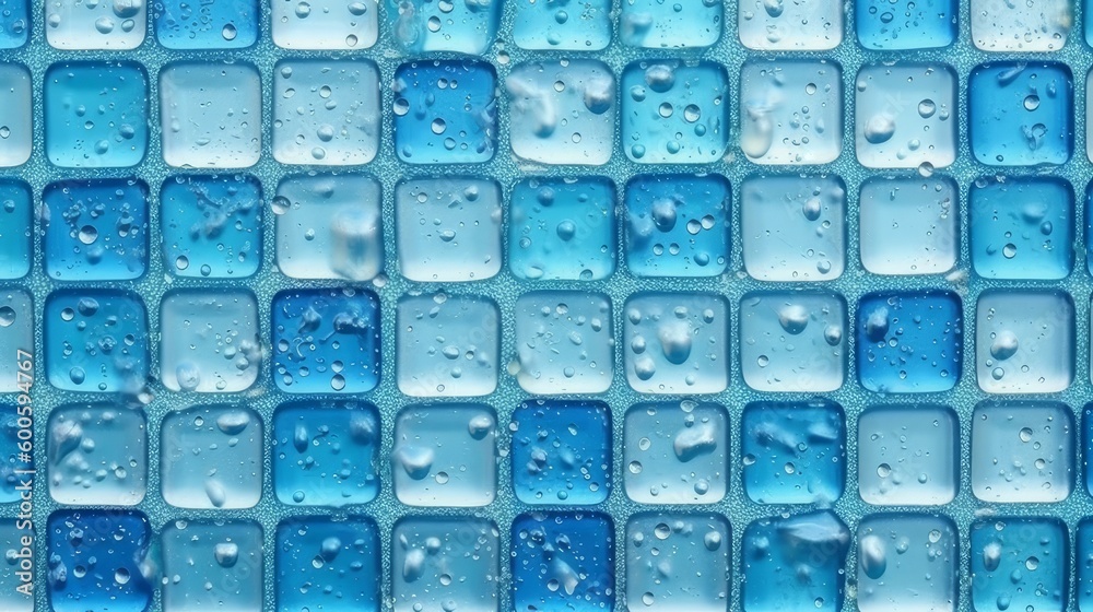 Ceramic blue tiles with drops of water. Pool, bathroom mosaic pattern ...