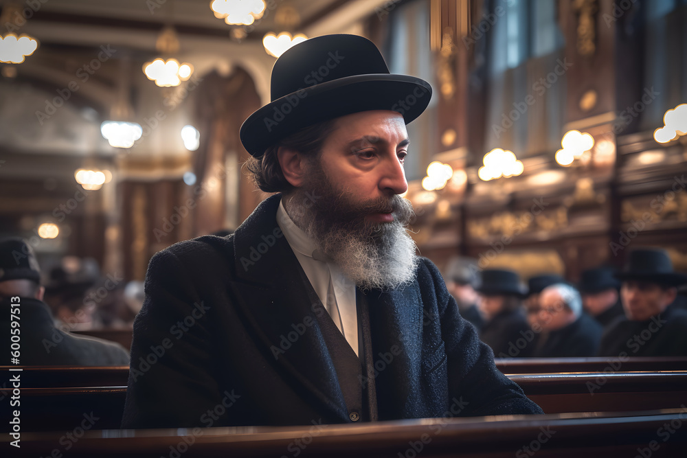 Orthodox Jew reads prayers in the temple. Neural network AI generated ...
