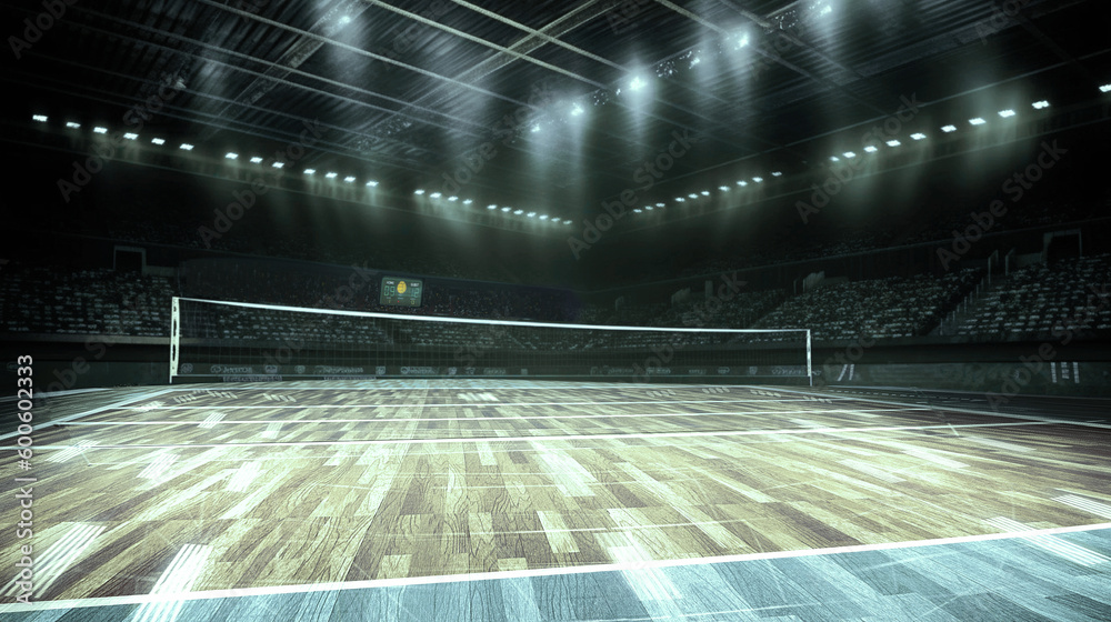 Photo & Art Print Stadium 3d render volleyball arena in spotlights ...