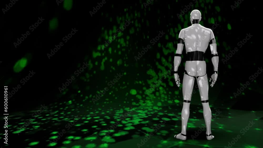 Full Body Humanoid Robot Turning In Loop Isolated White On Dark Green Background Aligned To