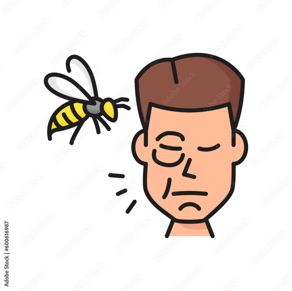 Wasp or bee sting allergy color line icon. Insect poison intolerance ...