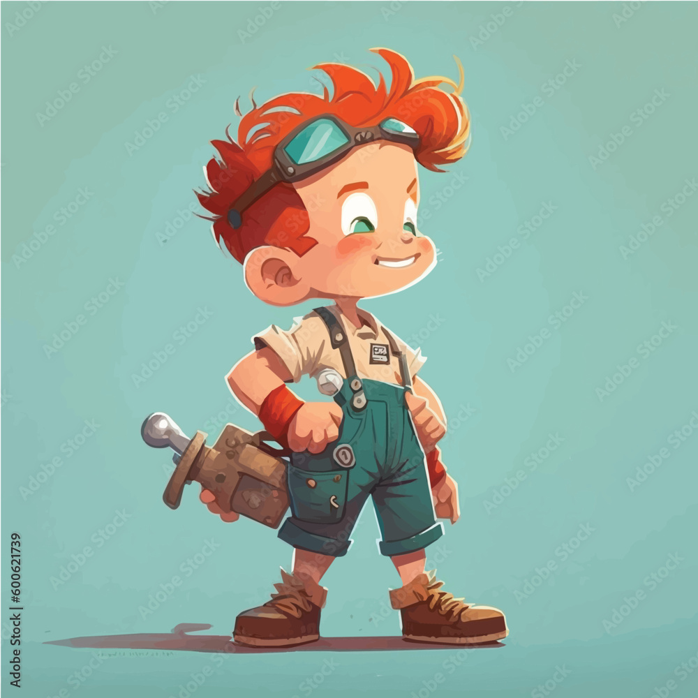 little Mechanic with a tool belt, wrench, and a focused, determined ...
