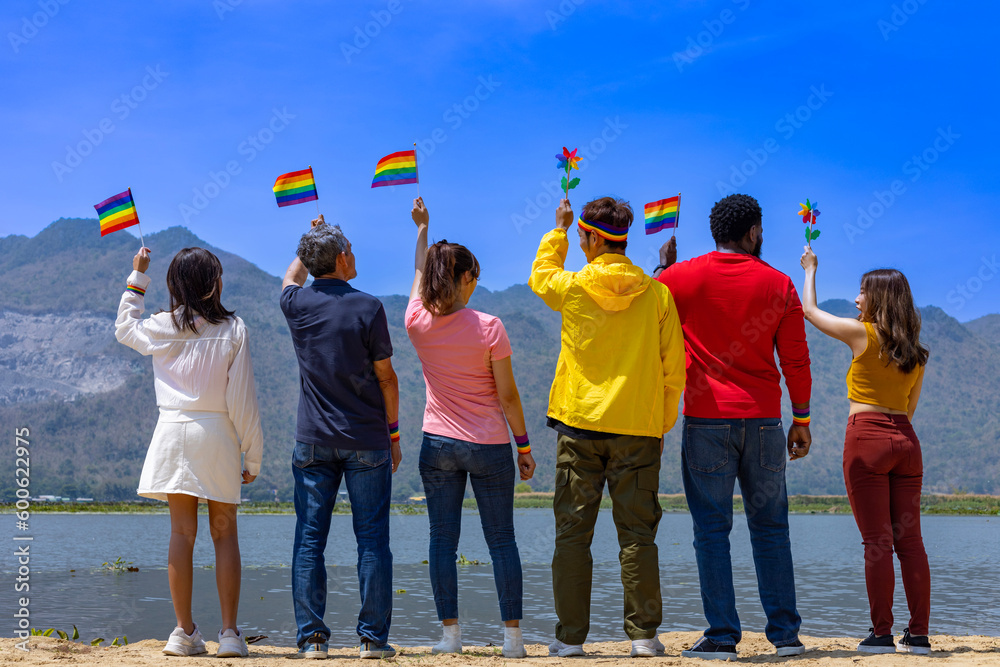 Back view of transgender and gender fluid group and homosexual people ...